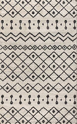 JONATHAN Y MOH208A-8 Aksil Moroccan Beni Souk Indoor Farmhouse Area-Rug Bohemian Minimalistic Geometric Easy-Cleaning Bedroom Kitchen Living Room Non Shedding, 8 ft x 10 ft, Cream/Black