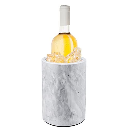 Flexzion Kitchen Tool Crock Utensil Holder and Wine Cooler Chiller, Natural White Marble 5" x 7" Inch, Unique One-Of-A-Kind Pattern Stone Container for Spoon, Spatula, Wine Bottle Holder Creative Home