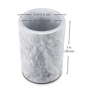 Flexzion Kitchen Tool Crock Utensil Holder and Wine Cooler Chiller, Natural White Marble 5" x 7" Inch, Unique One-Of-A-Kind Pattern Stone Container for Spoon, Spatula, Wine Bottle Holder Creative Home