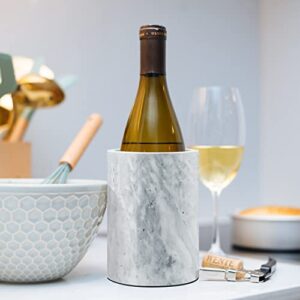 Flexzion Kitchen Tool Crock Utensil Holder and Wine Cooler Chiller, Natural White Marble 5" x 7" Inch, Unique One-Of-A-Kind Pattern Stone Container for Spoon, Spatula, Wine Bottle Holder Creative Home