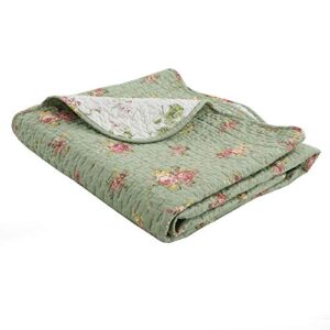 Cozy Line Home Fashions Vintage Floral Quilted Throw 100% Cotton Reversible All Season Throw (Blossom)