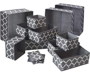 dresser drawer organizers - underwear organizer drawer divider, foldable closet dresser storage box baskets bins containers for bras socks lingerie baby clothing, set of 12 (grey lantern printing)