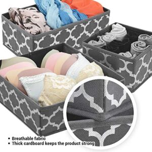 Dresser Drawer Organizers - Underwear Organizer Drawer Divider, Foldable Closet Dresser Storage Box Baskets Bins Containers for Bras Socks Lingerie Baby Clothing, Set of 12 (Grey Lantern Printing)