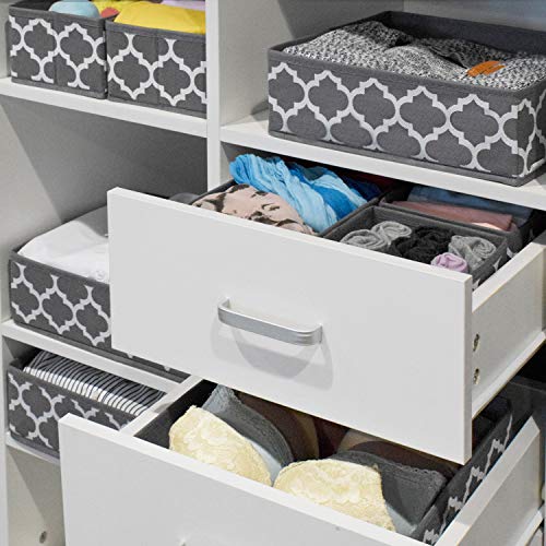 Dresser Drawer Organizers - Underwear Organizer Drawer Divider, Foldable Closet Dresser Storage Box Baskets Bins Containers for Bras Socks Lingerie Baby Clothing, Set of 12 (Grey Lantern Printing)