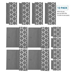 Dresser Drawer Organizers - Underwear Organizer Drawer Divider, Foldable Closet Dresser Storage Box Baskets Bins Containers for Bras Socks Lingerie Baby Clothing, Set of 12 (Grey Lantern Printing)