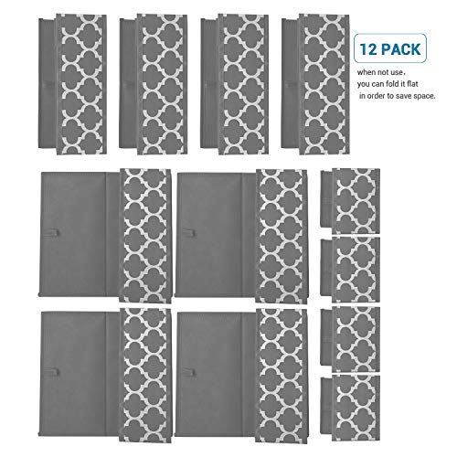 Dresser Drawer Organizers - Underwear Organizer Drawer Divider, Foldable Closet Dresser Storage Box Baskets Bins Containers for Bras Socks Lingerie Baby Clothing, Set of 12 (Grey Lantern Printing)