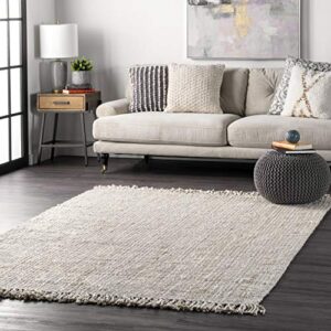 nuloom daniela farmhouse chunky jute area rug, 7' 6" x 10' 6", off-white