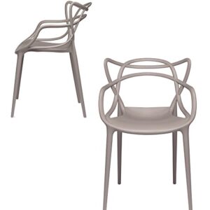 Laura Davidson Furniture Set of 2 - Masters Entangled Chair for Dining & Office -Modern Designer Stackable Armchairs, Made of Solid Color Polypropylene, Grey