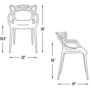 Laura Davidson Furniture Set of 2 - Masters Entangled Chair for Dining & Office -Modern Designer Stackable Armchairs, Made of Solid Color Polypropylene, Grey