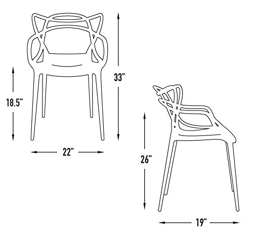 Laura Davidson Furniture Set of 2 - Masters Entangled Chair for Dining & Office -Modern Designer Stackable Armchairs, Made of Solid Color Polypropylene, Grey