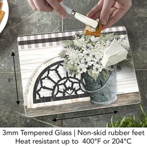 CounterArt Vintage Farmhouse 3mm Heat Tolerant Tempered Glass Cutting Board 10” x 8” Manufactured in the USA Dishwasher Safe