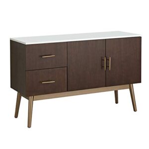 target marketing systems stacy mid century modern 2-drawer dining room buffet cabinet with gold tone accents, 47.25", white/walnut