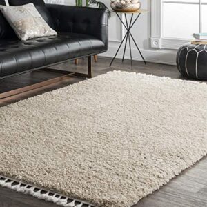 nuloom neva modern tasseled shag accent rug, 2' x 3', beige