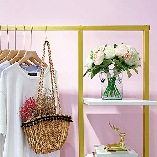 FONECHIN Metal Clothes Garment Racks with 4 Wood Storage Shelves and Hanging Bar Heavy Duty Free Standing Clothing Rack Large Closet Organizer for Boutique 47"