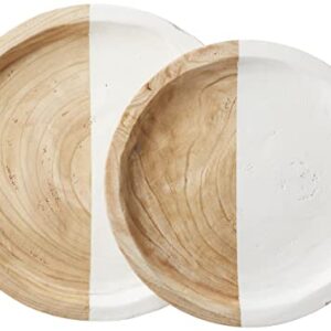 Mud Pie Paulownia Round Tray Set, small 14" dia | large 16" dia, White