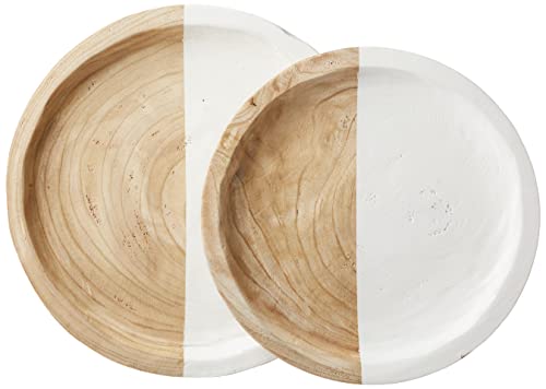 Mud Pie Paulownia Round Tray Set, small 14" dia | large 16" dia, White