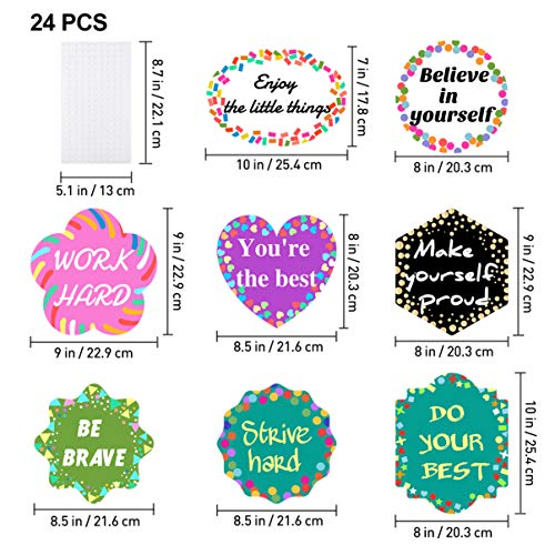 STOBOK 24PCS Confetti Positive Sayings Accents,9 inches x 9 inches Removable Back to School Sign Stickers with Adhesive Tape for Classroom,Kids Home Encouragement Decoration