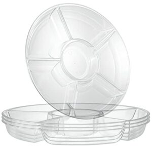 plasticpro 6 sectional round plastic serving tray/platters clear pack of 2