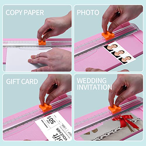 Portable Paper Cutter Guillotine Paper Trimmer Scrapbooking with Security Safeguard for Standard Cutting of A2 A3 A4 A5 Paper, Photos or Labels - Pink