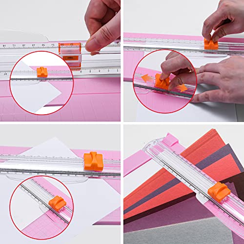 Portable Paper Cutter Guillotine Paper Trimmer Scrapbooking with Security Safeguard for Standard Cutting of A2 A3 A4 A5 Paper, Photos or Labels - Pink