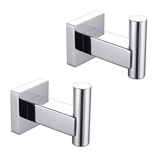 Miyili Bath Towel Hook Polished Stainless Steel Coat/Robe Clothes Hook for Kitchen Garage Wall Mounted (2 Pack), B02C2