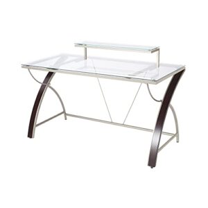 realspace® - desk - axley 55" w glass computer desk - laminate - laminate - 58.5" x 30" x 5.27" - cherry/silver