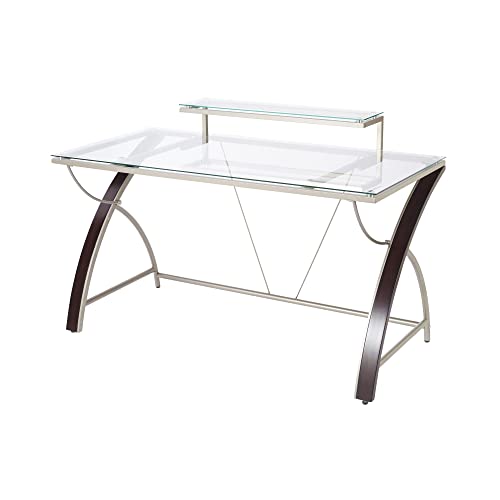 Realspace® - Desk - Axley 55" W Glass Computer Desk - Laminate - Laminate - 58.5" x 30" x 5.27" - Cherry/silver