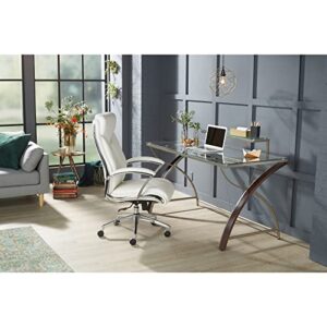 Realspace® - Desk - Axley 55" W Glass Computer Desk - Laminate - Laminate - 58.5" x 30" x 5.27" - Cherry/silver