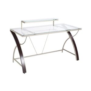 Realspace® - Desk - Axley 55" W Glass Computer Desk - Laminate - Laminate - 58.5" x 30" x 5.27" - Cherry/silver