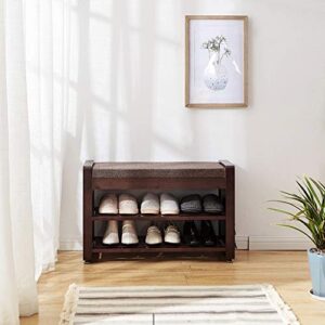 ZLELOUY Shoe Rack Shoe Bench For Entryway Hallway 2-Tier Bamboo Cushion Shoe Storage Shelf…