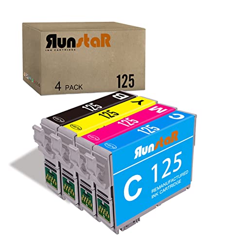 Run Star 4 Pack 125 Remanufactured Ink Cartridge Replacement for Epson 125 T125 use for NX125 NX127 NX130 NX230 NX420 NX530 NX625 Workforce 320 323 325 520 Printer ( Black Cyan Magenta Yellow )