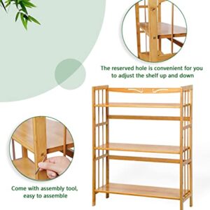 C&AHOME Bamboo Shelf, 3-Tier Bookshelf Bookcase, Free-Standing Storage Shelf, Plant Flower Stand, Max Load 35LBS Per Shelf, Utility Shelf Rack for Living Room Bathroom Kitchen Home Natural