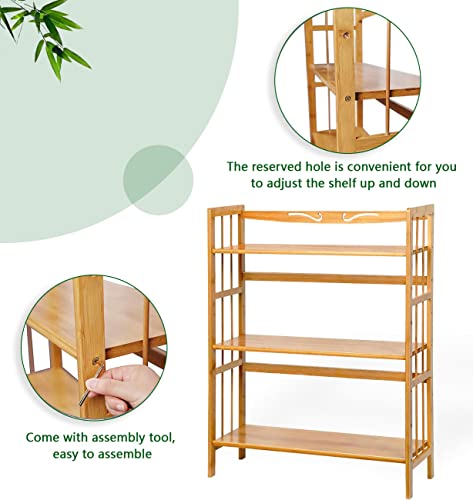 C&AHOME Bamboo Shelf, 3-Tier Bookshelf Bookcase, Free-Standing Storage Shelf, Plant Flower Stand, Max Load 35LBS Per Shelf, Utility Shelf Rack for Living Room Bathroom Kitchen Home Natural