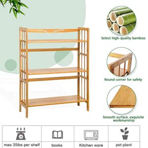 C&AHOME Bamboo Shelf, 3-Tier Bookshelf Bookcase, Free-Standing Storage Shelf, Plant Flower Stand, Max Load 35LBS Per Shelf, Utility Shelf Rack for Living Room Bathroom Kitchen Home Natural