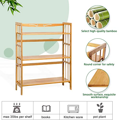 C&AHOME Bamboo Shelf, 3-Tier Bookshelf Bookcase, Free-Standing Storage Shelf, Plant Flower Stand, Max Load 35LBS Per Shelf, Utility Shelf Rack for Living Room Bathroom Kitchen Home Natural