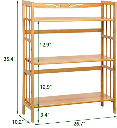 C&AHOME Bamboo Shelf, 3-Tier Bookshelf Bookcase, Free-Standing Storage Shelf, Plant Flower Stand, Max Load 35LBS Per Shelf, Utility Shelf Rack for Living Room Bathroom Kitchen Home Natural