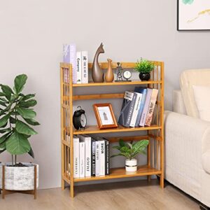 C&AHOME Bamboo Shelf, 3-Tier Bookshelf Bookcase, Free-Standing Storage Shelf, Plant Flower Stand, Max Load 35LBS Per Shelf, Utility Shelf Rack for Living Room Bathroom Kitchen Home Natural