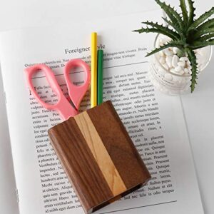 YOYAI Natural Wood Desk Pen Holder Pencil Organizer Desktop Office Pencils Stand Holder Simple(Cherry center walnut side)