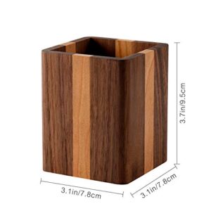 YOYAI Natural Wood Desk Pen Holder Pencil Organizer Desktop Office Pencils Stand Holder Simple(Cherry center walnut side)