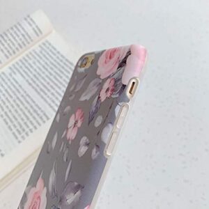 iPhone 6 Plus / 6s Plus Case for Women & Girls, YeLoveHaw Flexible Soft Slim Fit Full-around Protective Cute Phone Case Cover with Floral and Purple Gray Leaves for iPhone 6Plus / 6sPlus(Pink Flowers)