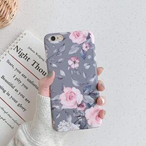 iPhone 6 Plus / 6s Plus Case for Women & Girls, YeLoveHaw Flexible Soft Slim Fit Full-around Protective Cute Phone Case Cover with Floral and Purple Gray Leaves for iPhone 6Plus / 6sPlus(Pink Flowers)