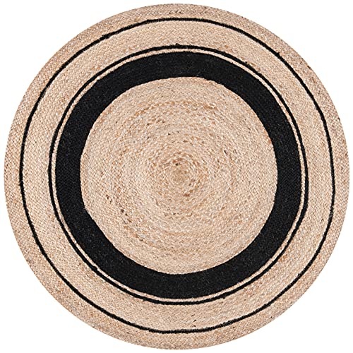 SAFAVIEH Natural Fiber Round Collection 4' Round Black NF120Z Handmade Boho Country Farmhouse Jute Area Rug