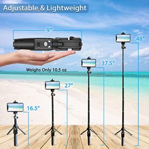 Fugetek 48" Compact Selfie Stick & Tripod, Extendable, Wireless Bluetooth Remote, Lightweight Aluminum, Travel Ready, Compatible with iPhone 14 13 12 Pro Xs Max Xr X 8Plus 7 & Android