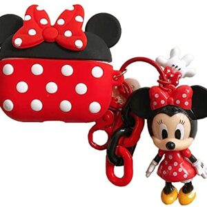 Compatible with Airpods Pro Minnie Mouse Mickey Cute 3D Cartoon Case,Kawaii Airpods Pro Silicone Cover for Girls Kids Teens Boys with Cartoon Pendant (Red)