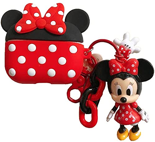 Compatible with Airpods Pro Minnie Mouse Mickey Cute 3D Cartoon Case,Kawaii Airpods Pro Silicone Cover for Girls Kids Teens Boys with Cartoon Pendant (Red)