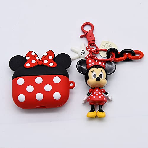 Compatible with Airpods Pro Minnie Mouse Mickey Cute 3D Cartoon Case,Kawaii Airpods Pro Silicone Cover for Girls Kids Teens Boys with Cartoon Pendant (Red)