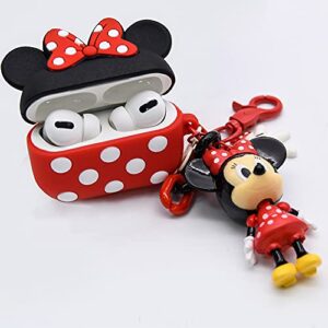 Compatible with Airpods Pro Minnie Mouse Mickey Cute 3D Cartoon Case,Kawaii Airpods Pro Silicone Cover for Girls Kids Teens Boys with Cartoon Pendant (Red)