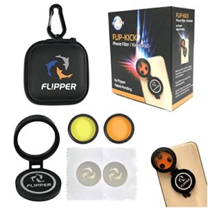 fl!pper flipper flipkick universal aquarium smartphone camera lens filter kit & kick-stand - colored fish tank filter lenses – smartphone camera accessories for coral reef aquarium tank photography