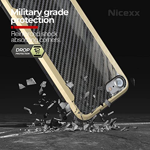 Nicexx Designed for iPhone 7 Case/Designed for iPhone 8 Case/Designed for iPhone SE 2020 Case with Carbon Fiber Pattern, 12ft. Drop Tested, Wireless Charging Compatible - Gold