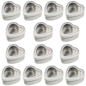 14-pack 2oz empty heart shaped silver metal tins with clear window for candle making, candies, gifts & treasures